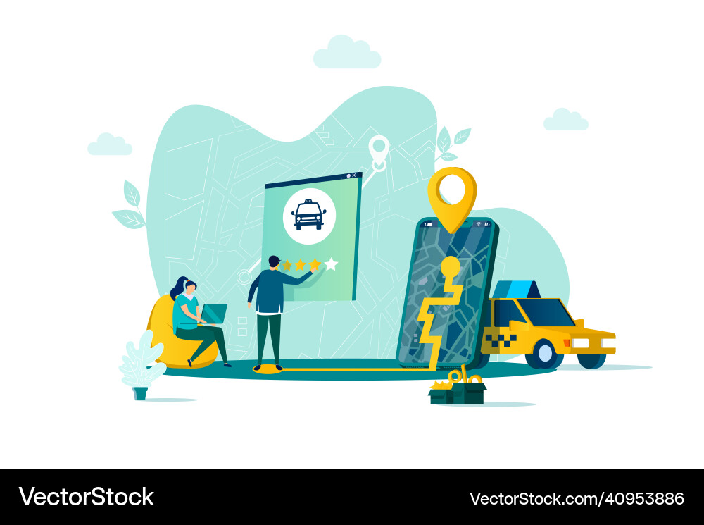 Taxi service concept in flat style Royalty Free Vector Image