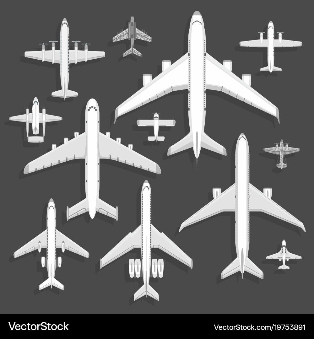 Airplanes icons top view Royalty Free Vector Image