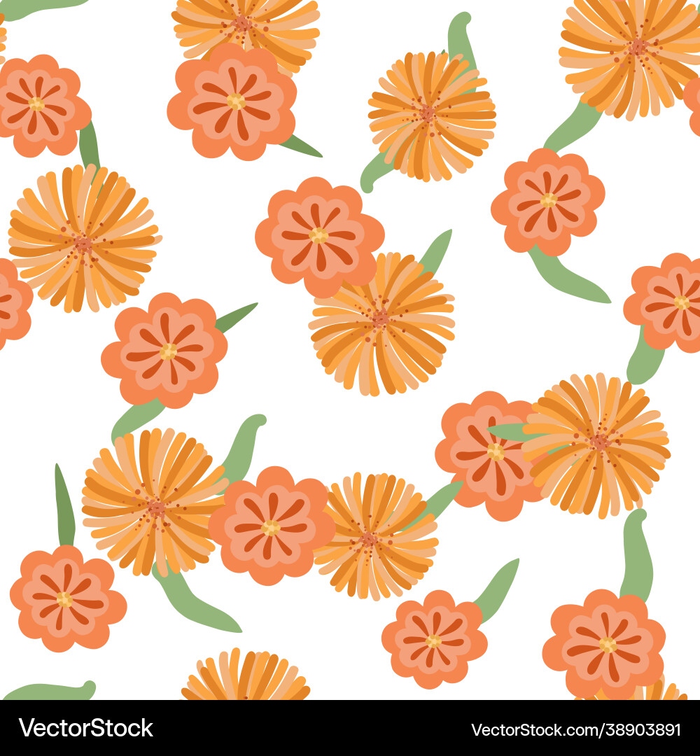 Blossom floral seamless pattern orange pink red Vector Image