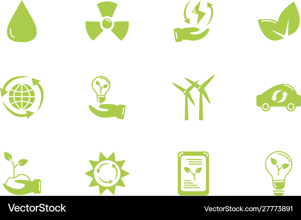 Green energy environment icons set flat style Vector Image