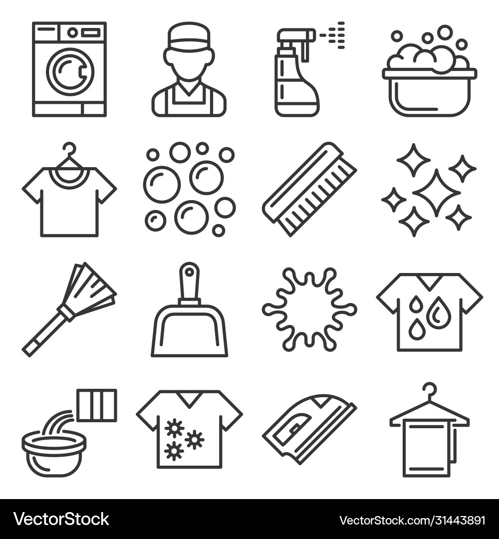 Laundry and cleaning icons set line style Vector Image