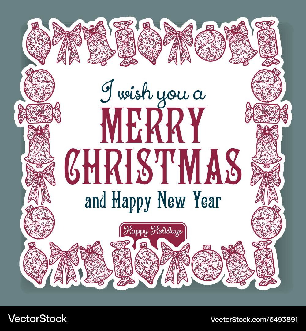 Merry christmas lettering congratulations card Vector Image