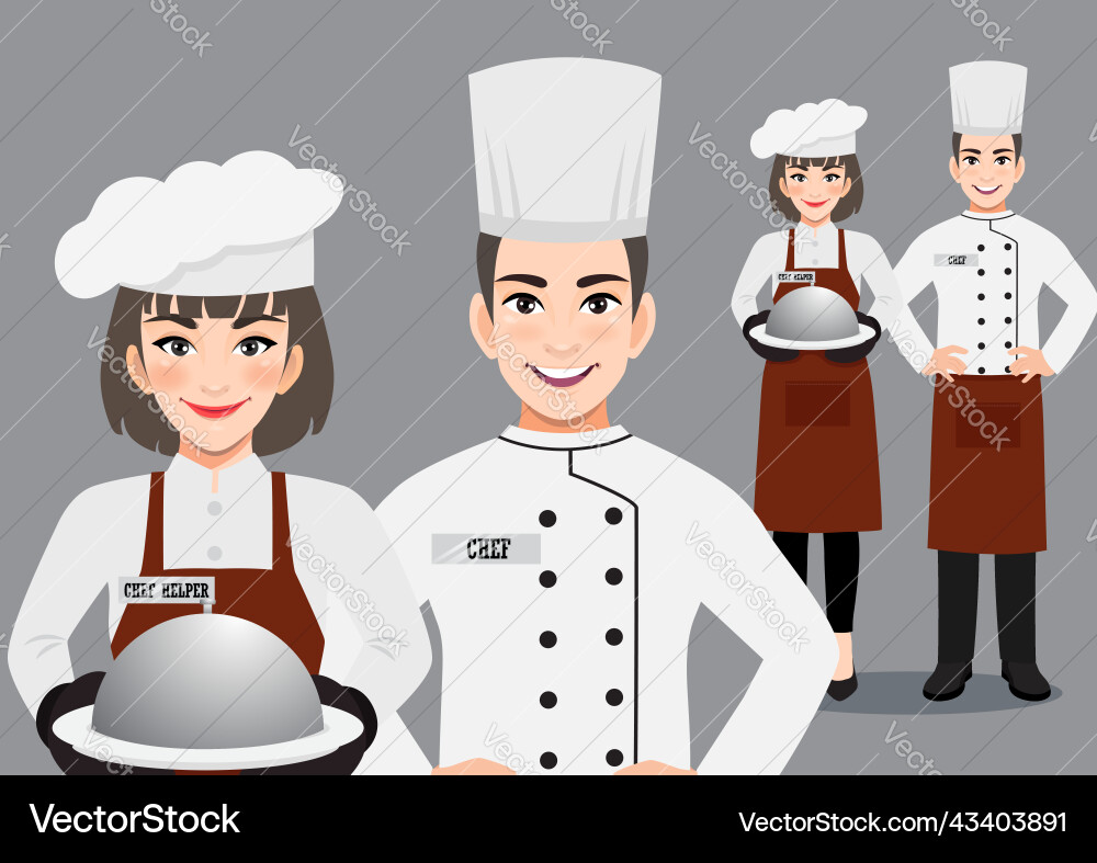 Professional chef chief-cooker with assistants Vector Image