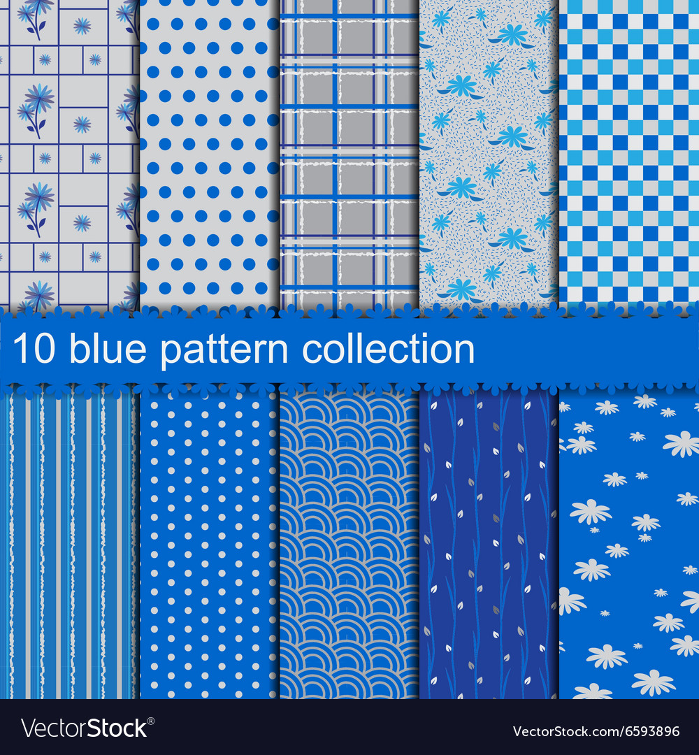 10 blue pattern collection Royalty Free Vector Image
