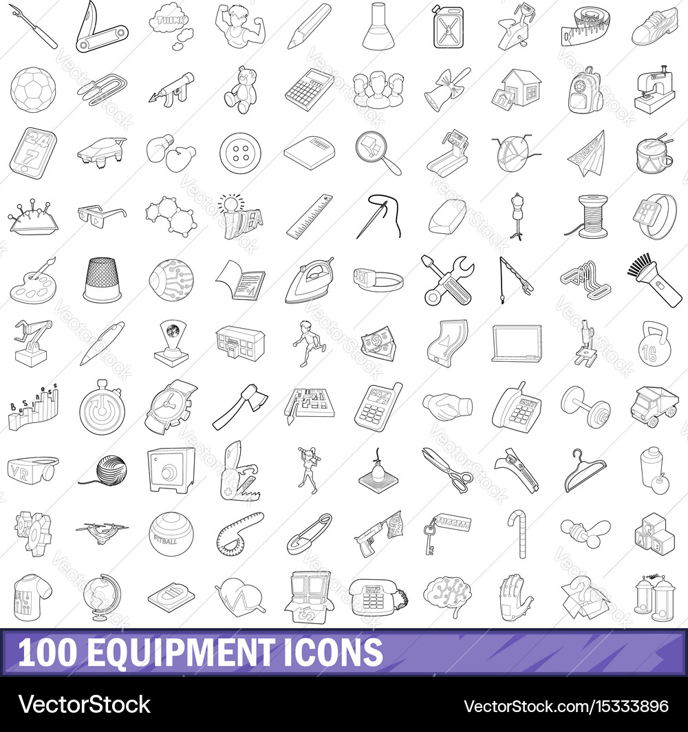 100 equipment icons set outline style Royalty Free Vector