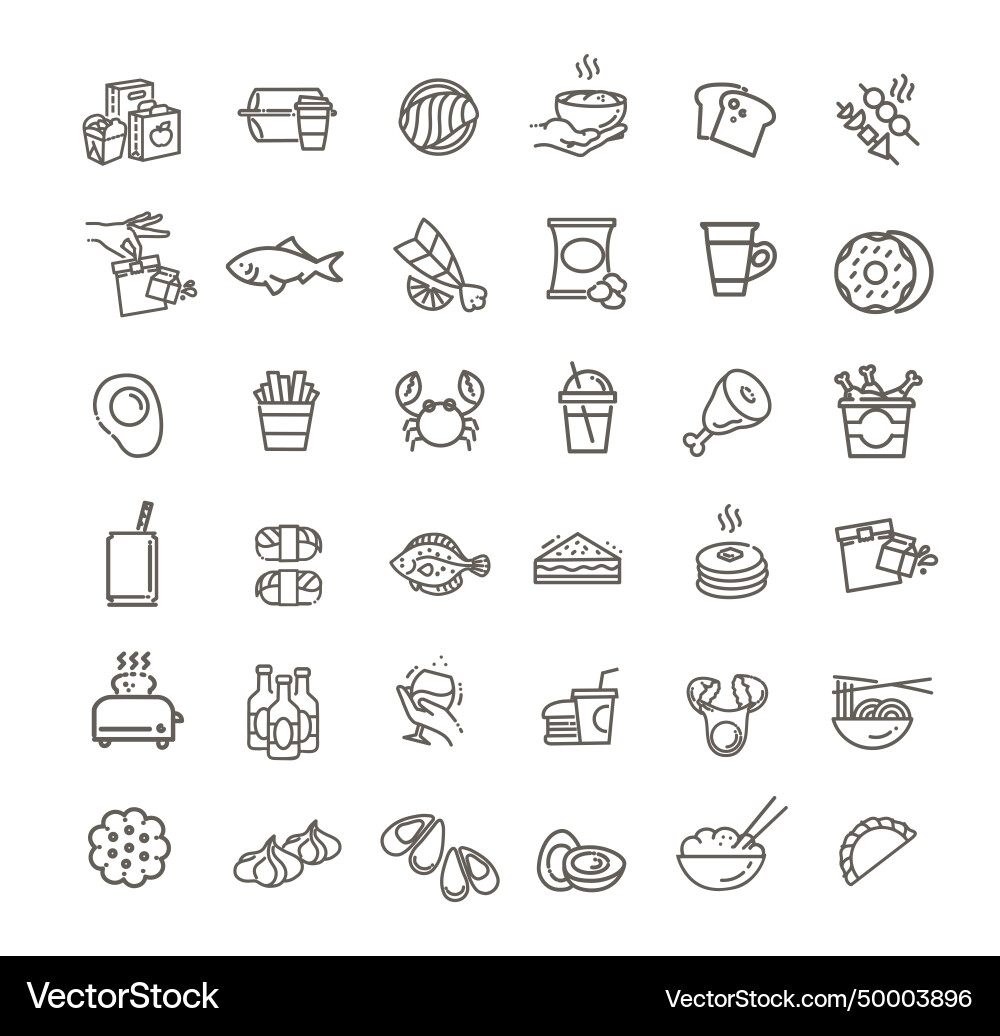 Fast food outline icons set Royalty Free Vector Image