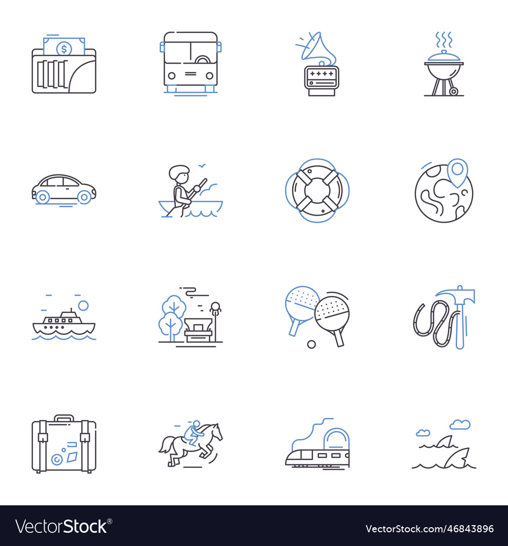 Outing line icons collection adventure Royalty Free Vector Outing line icons collection adventure Royalty Free Vector