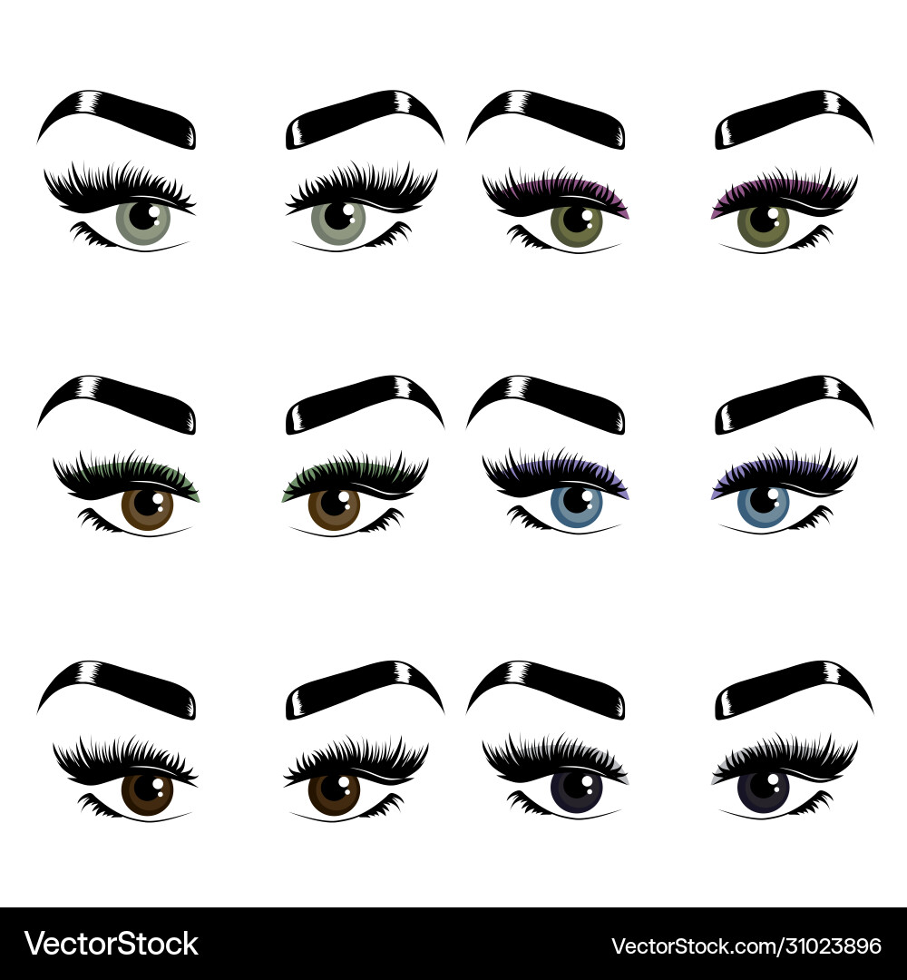Six pairs womans eyes eyelashes and eyebrows Vector Image