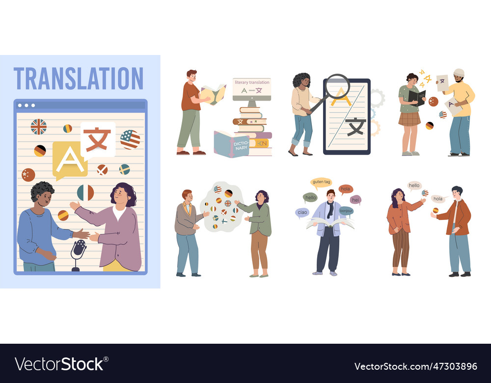 Translation service flat compositions Royalty Free Vector