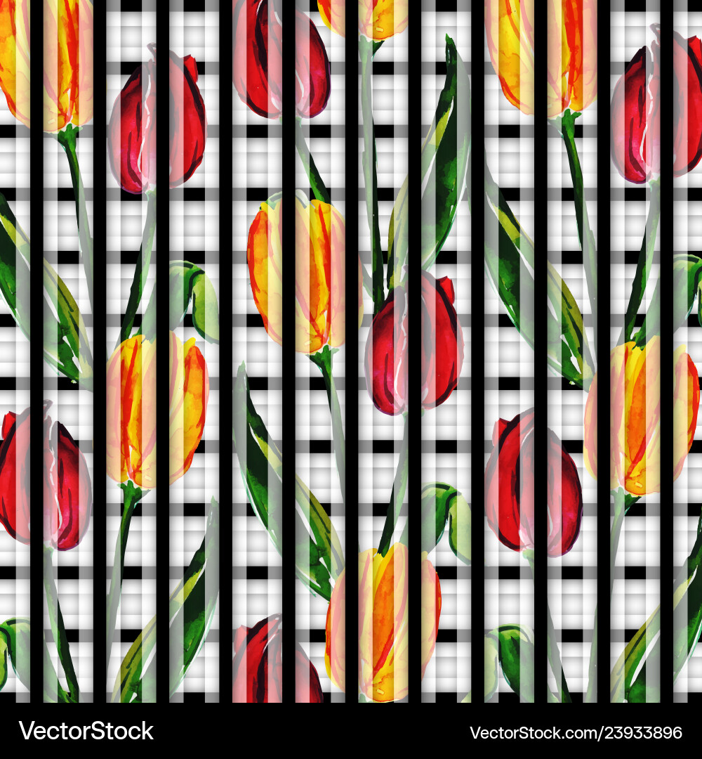 Watercolor spring floral background with stripes Vector Image