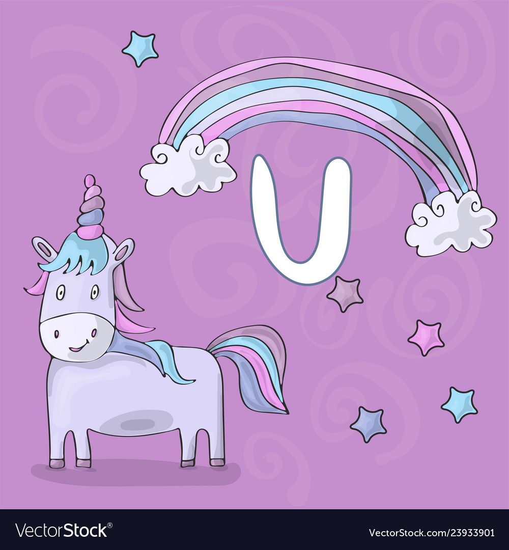 Alphabet letter u and unicorn abc Royalty Free Vector Image
