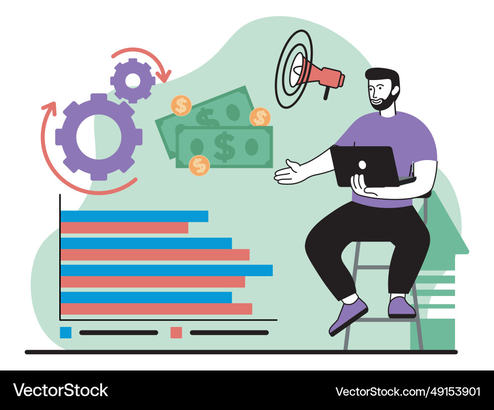 Image of man studies business trends Royalty Free Vector