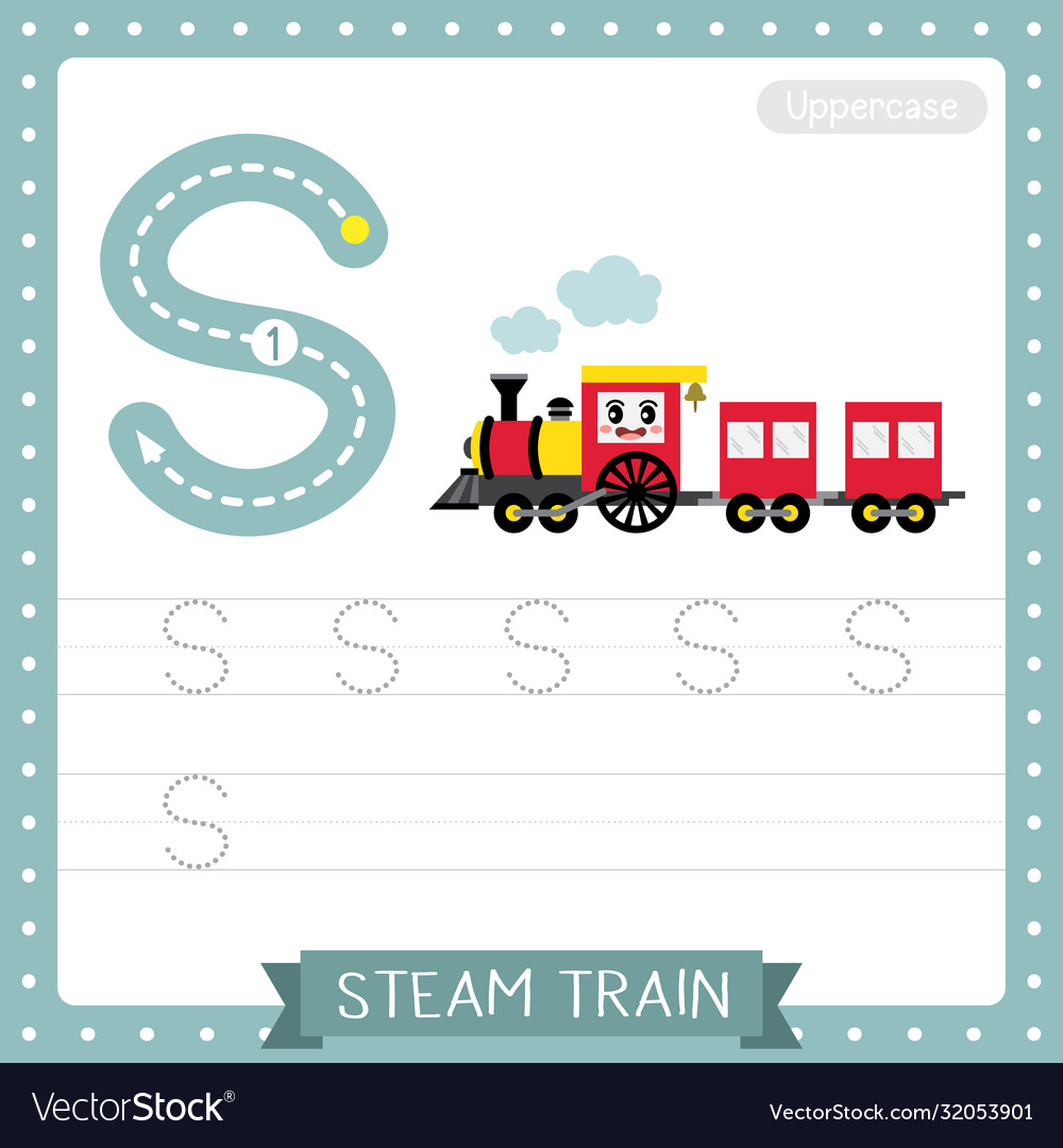 Letter s uppercase tracing practice worksheet of Vector Image