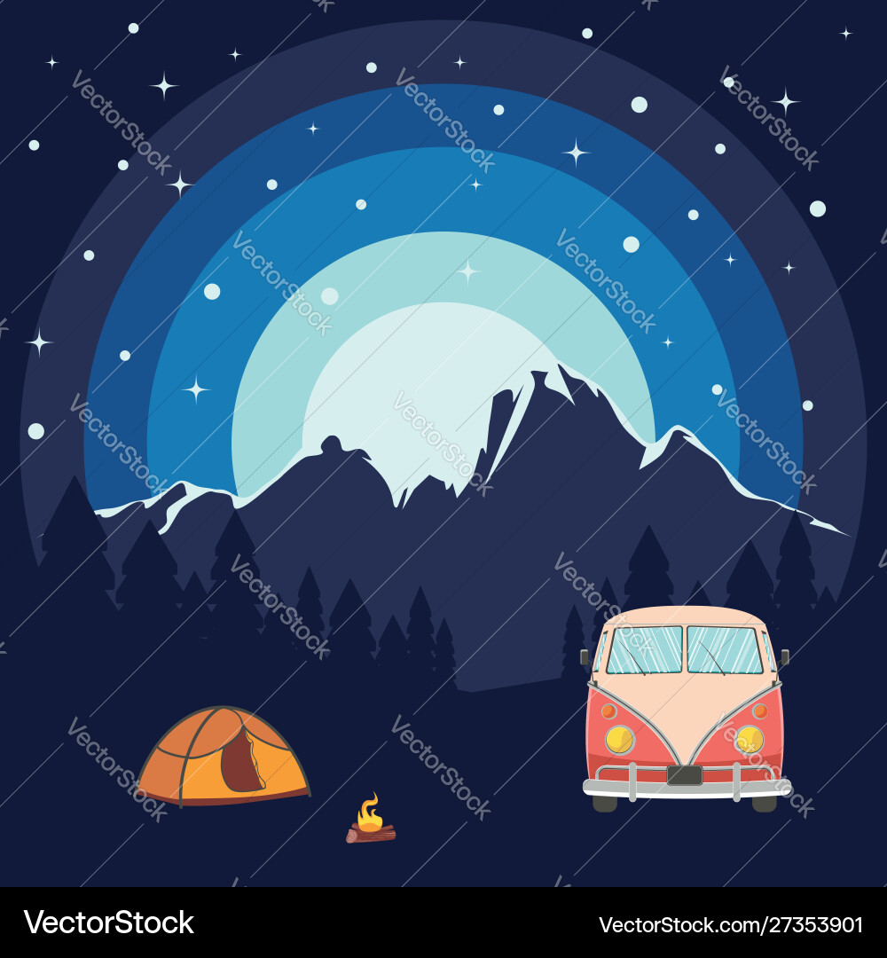 Night camping poster Royalty Free Vector Image