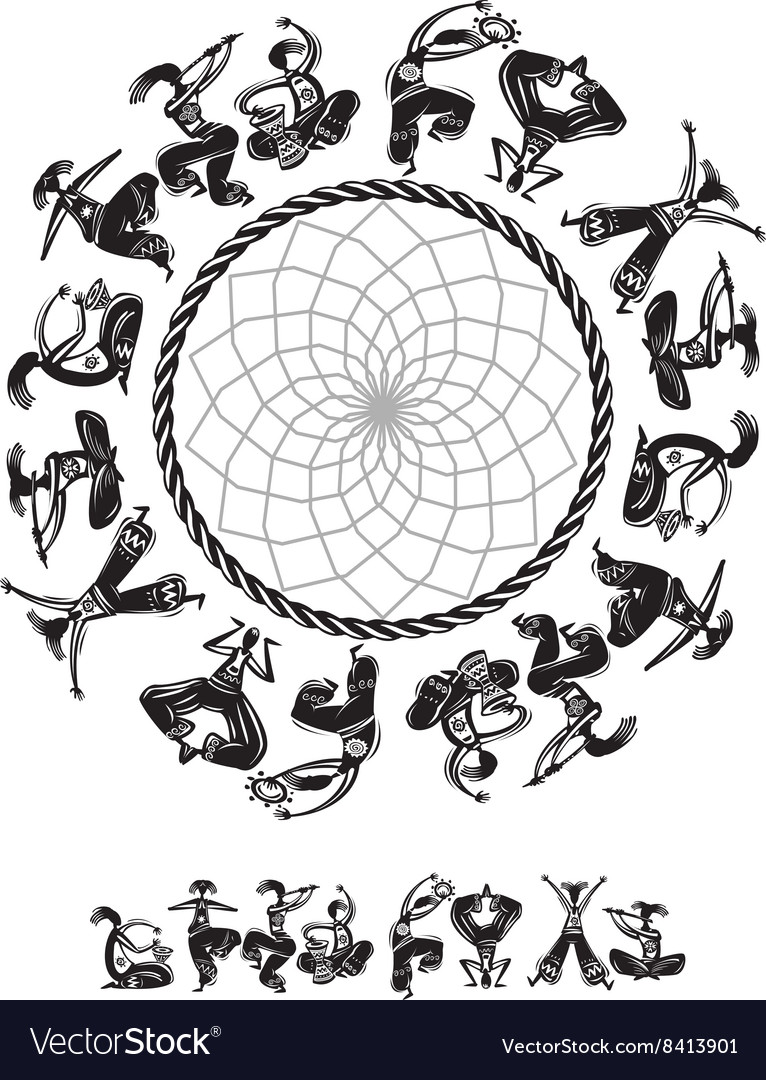 Round pattern with dancing figures Royalty Free Vector Image