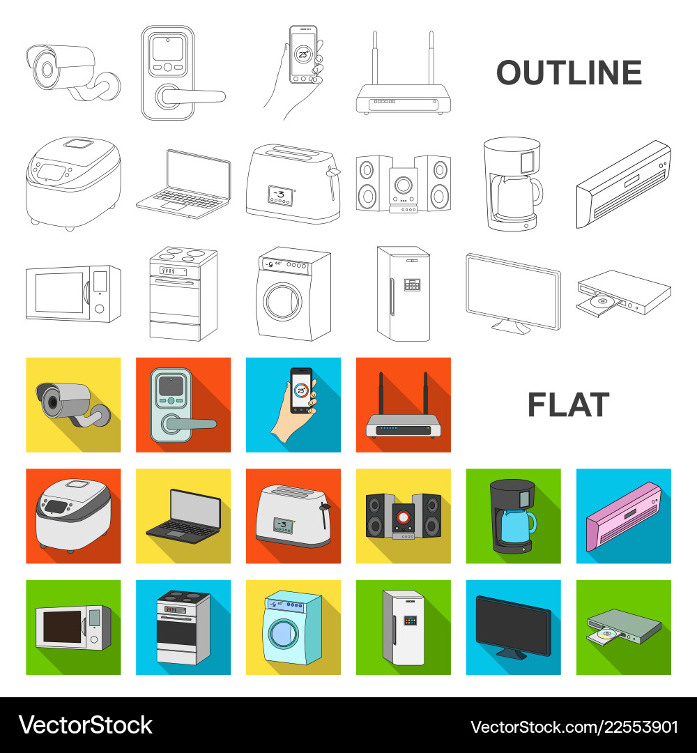 Smart home appliances flat icons in set collection