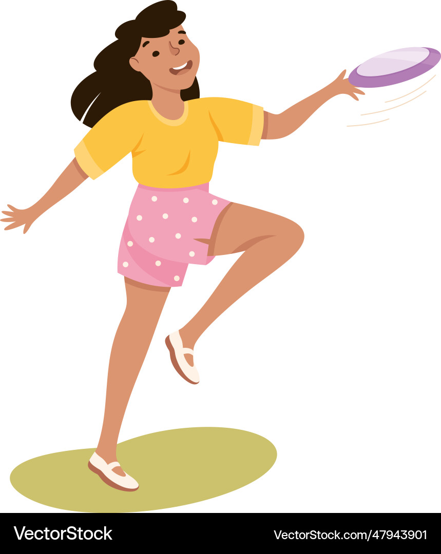 Young woman playing frisbee throwing Royalty Free Vector