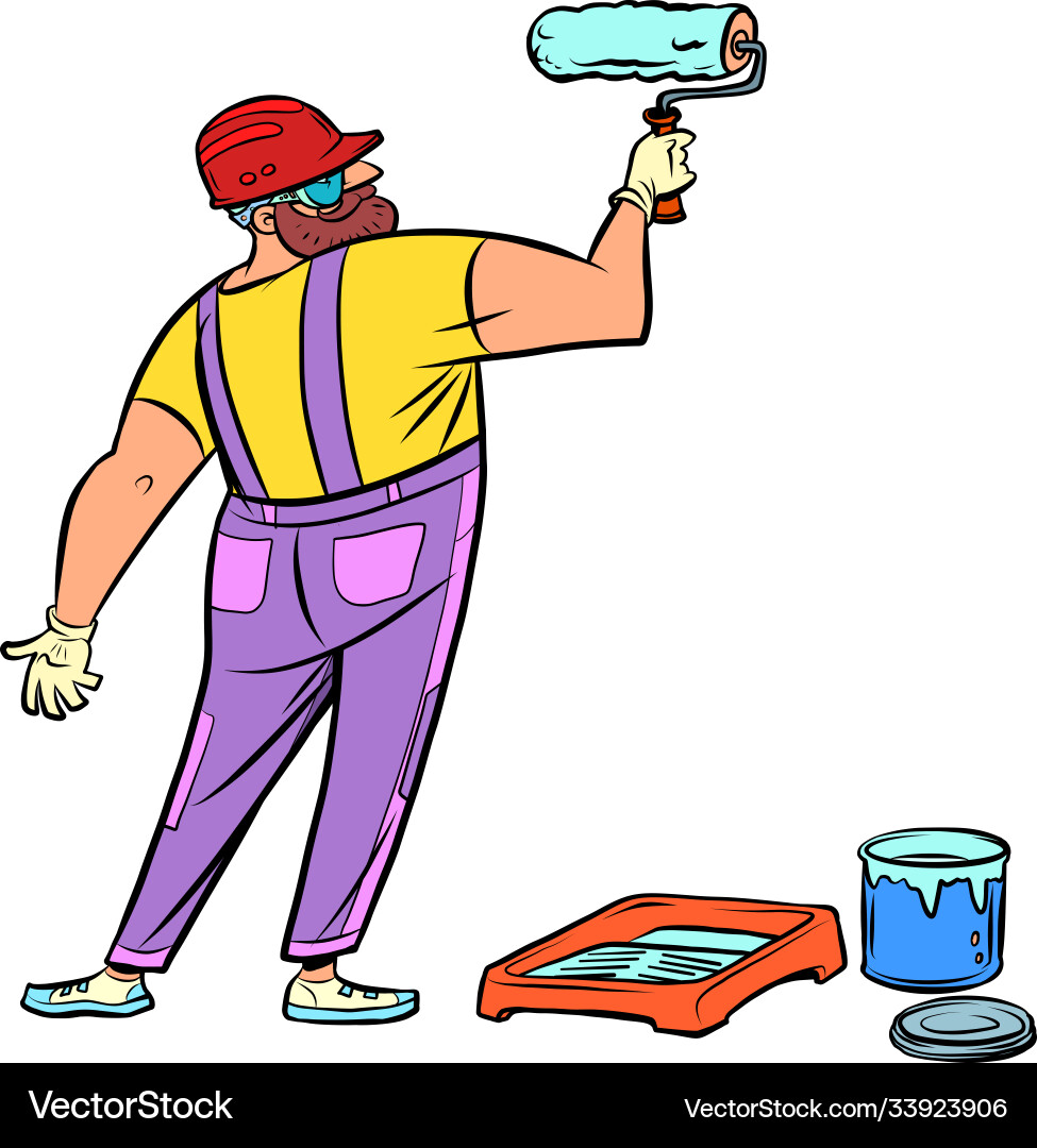 A male house painter paints a wall Royalty Free Vector Image