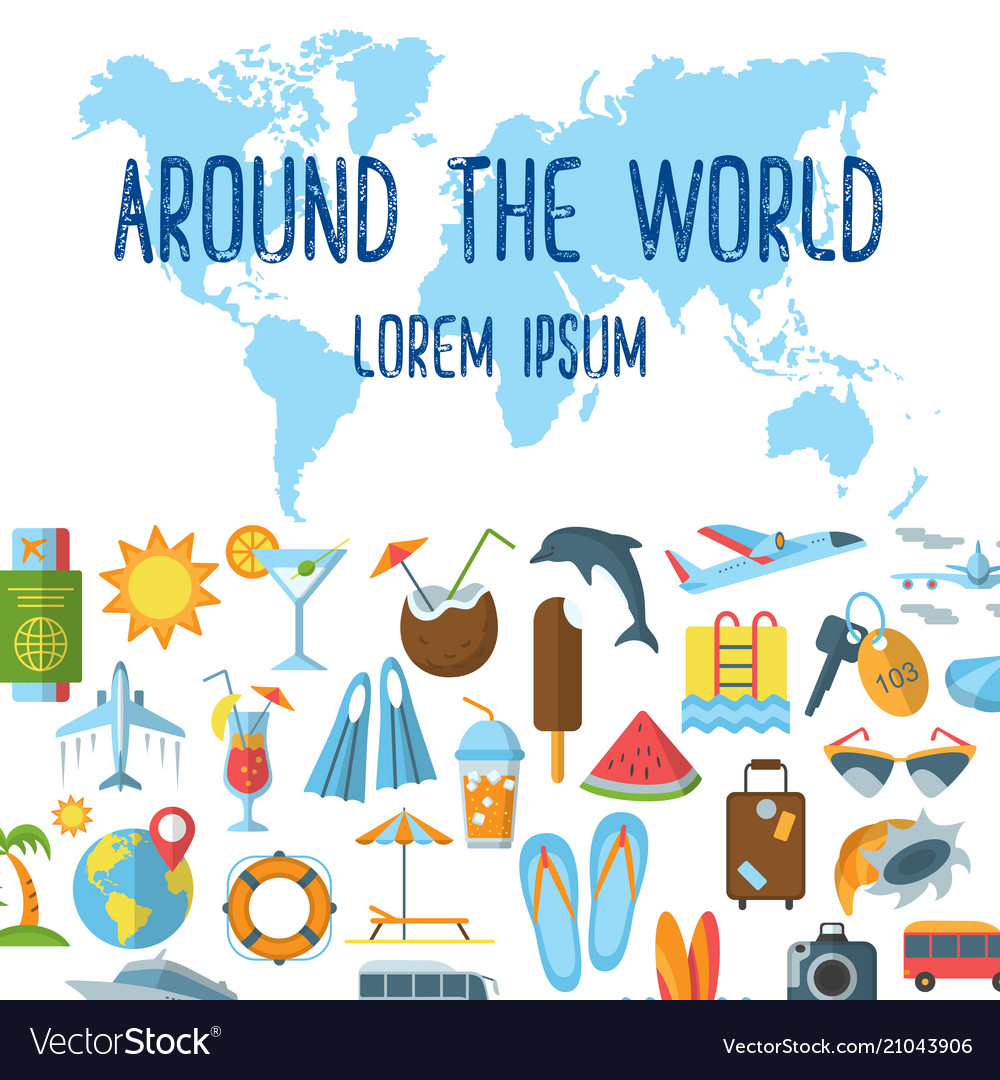 Around the world flat poster Royalty Free Vector Image