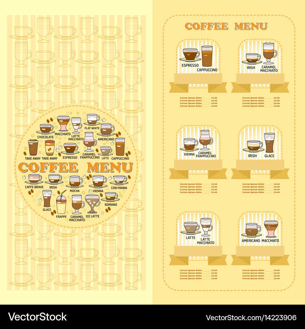 Coffee menu card set of cute various icon Vector Image
