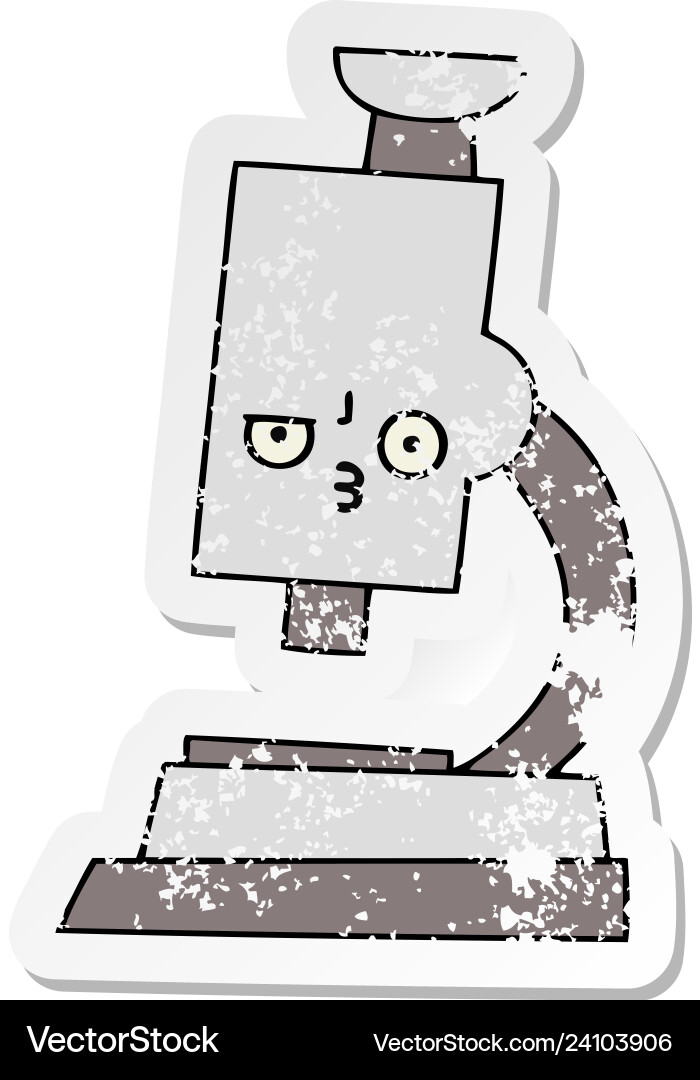 Distressed sticker of a cute cartoon microscope Vector Image