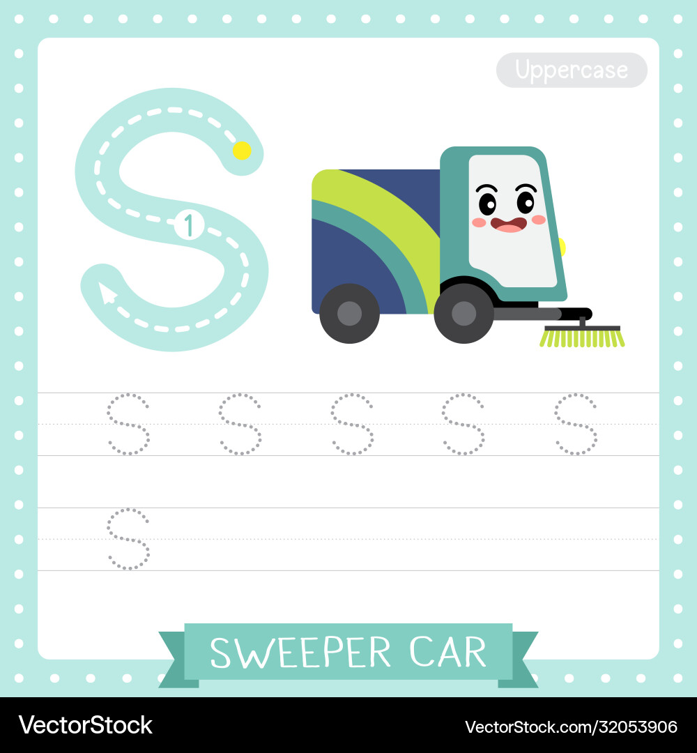Letter s uppercase tracing practice worksheet of Vector Image
