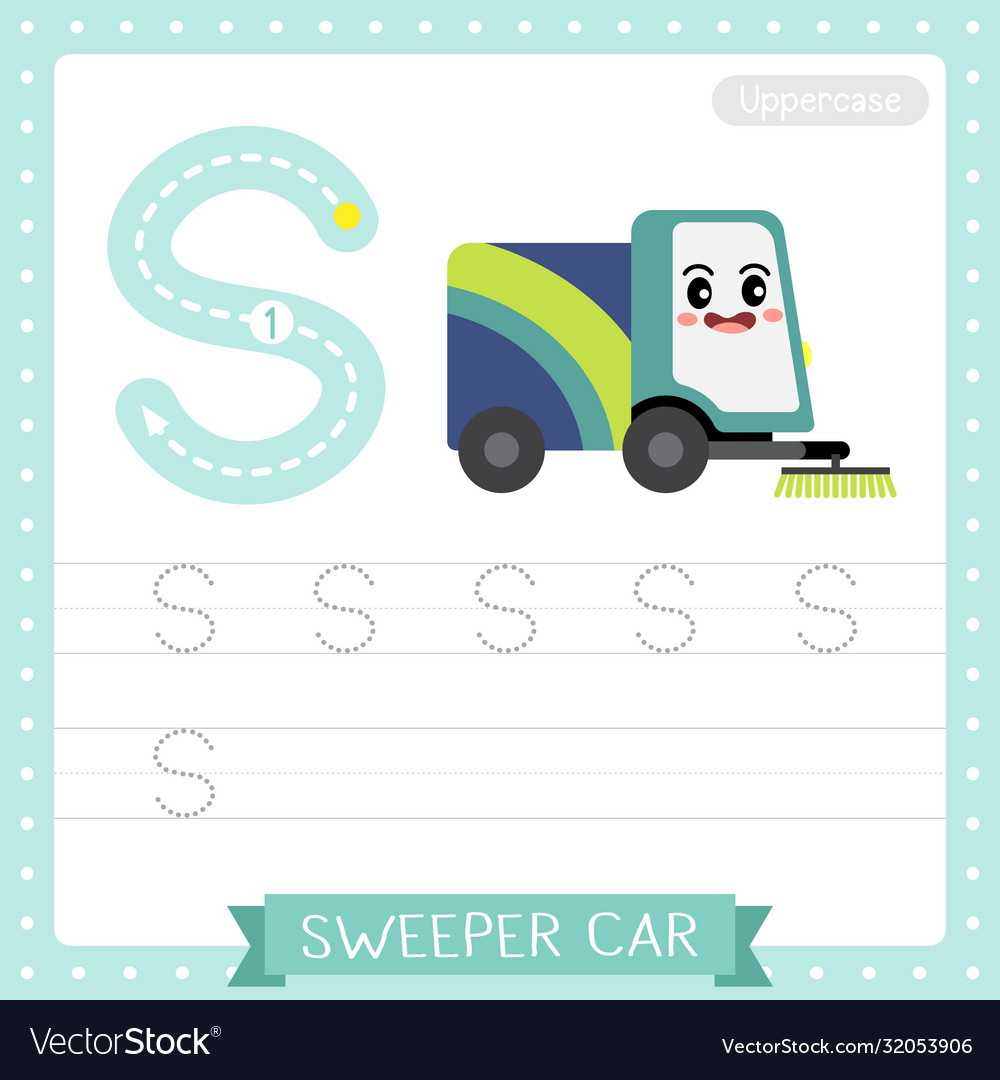 Letter s uppercase tracing practice worksheet Vector Image