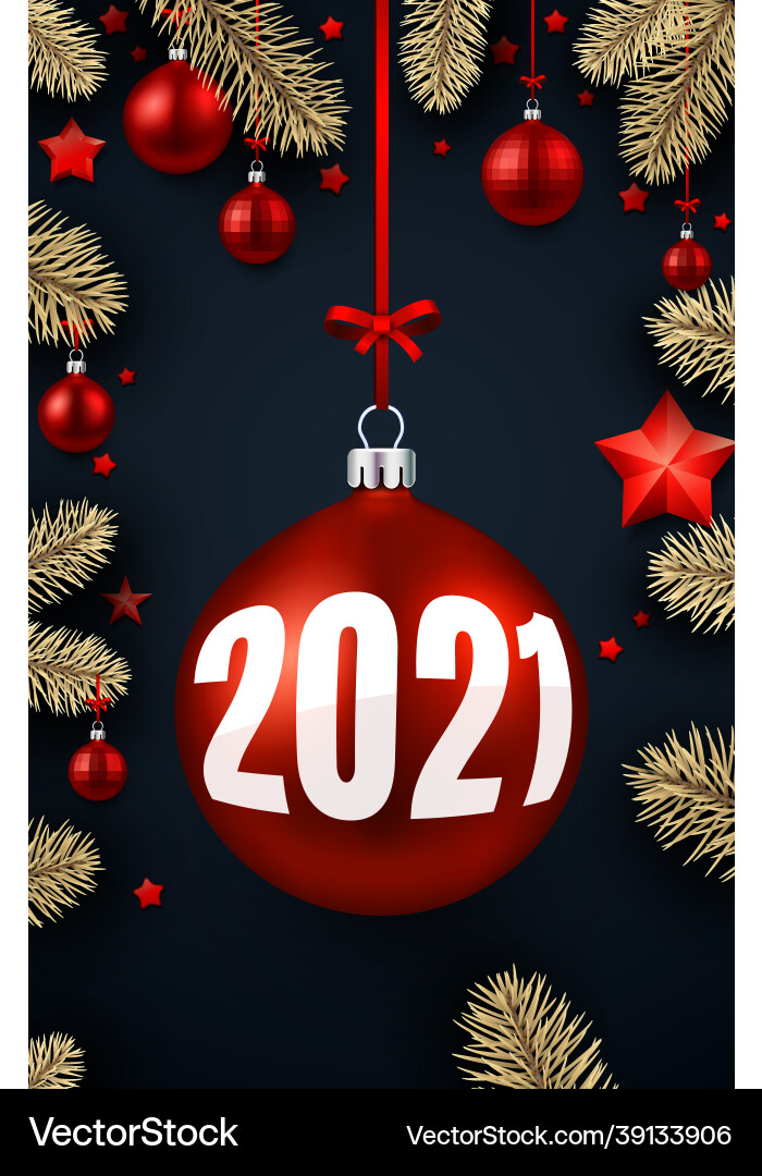Red christmas tree toy with 2021 sign Royalty Free Vector