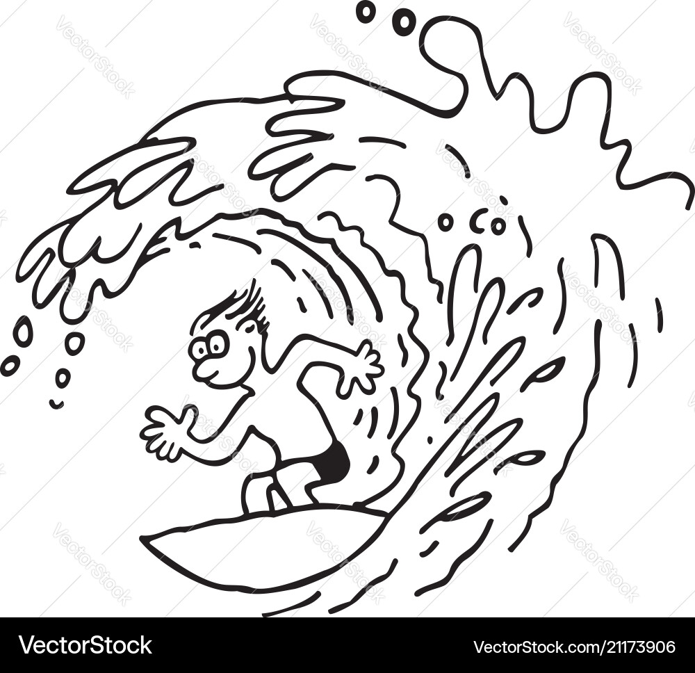 Surfing man outlined cartoon handrawn sketch Vector Image