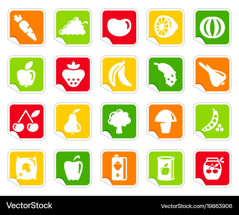 Vegetables and fruit icons on stickers Royalty Free Vector