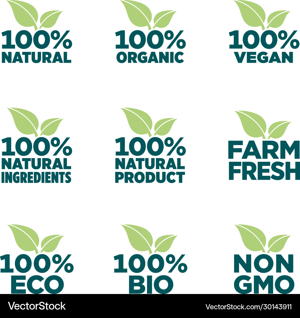 100 natural organic vegan ingredients Royalty Free Vector