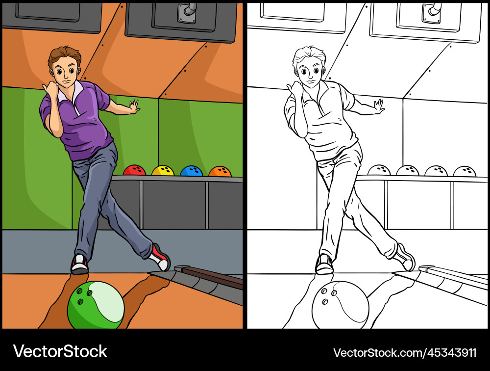 Bowling Coloring Page Colored Royalty Free Vector Image