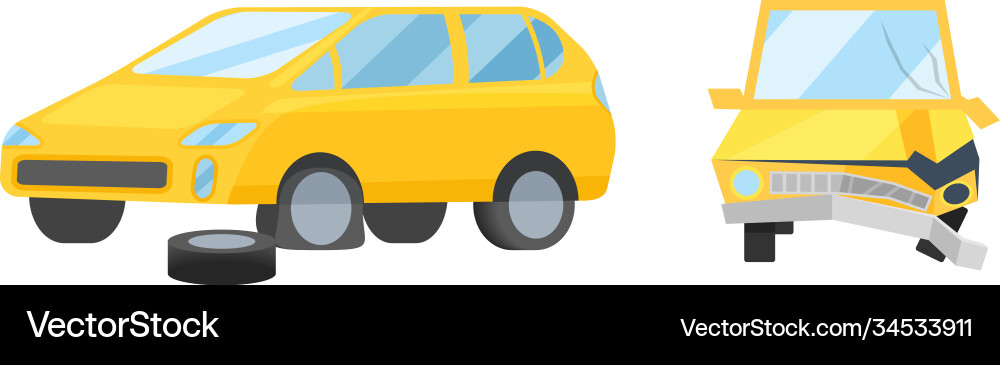 Car with punctured tyre and wreckage Royalty Free Vector