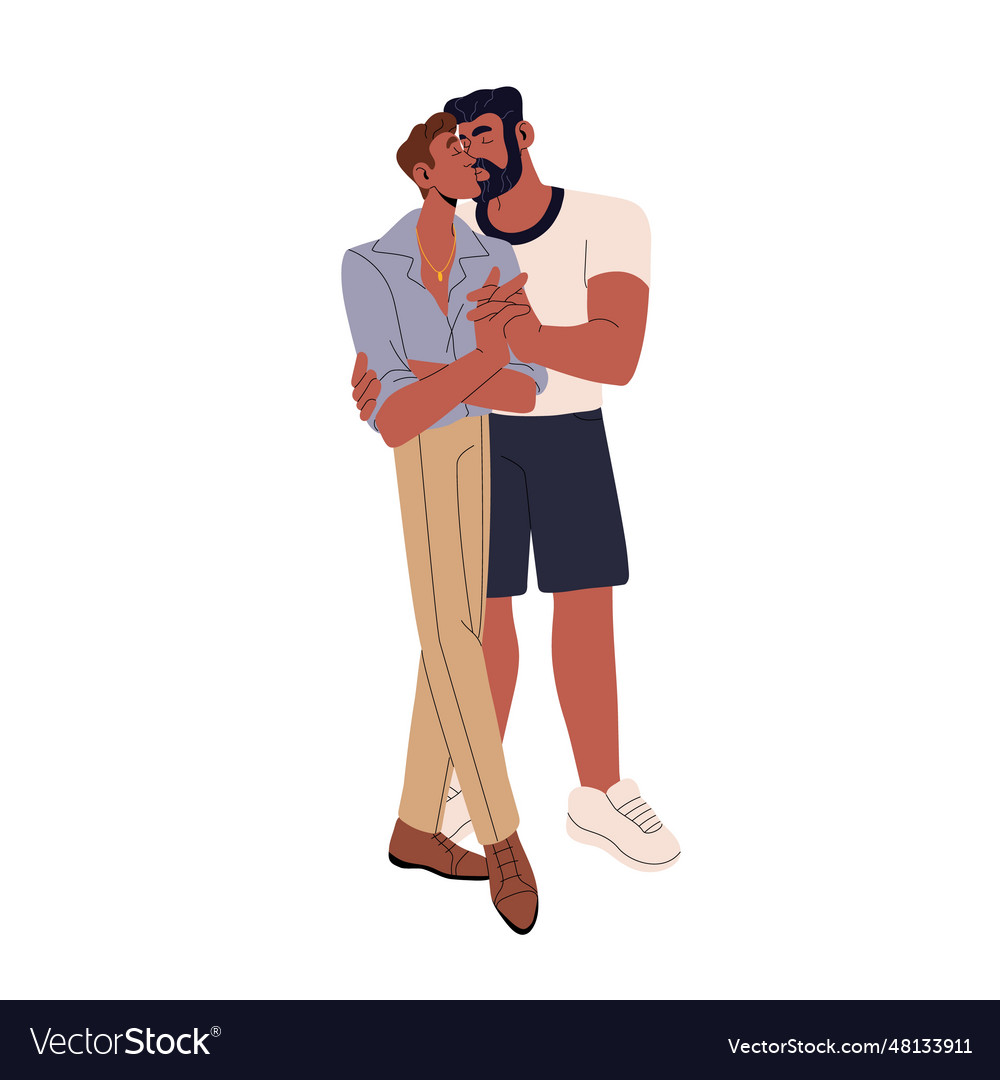 Gay Couple Lgbt Men Love Partners Kissing With Vector Image