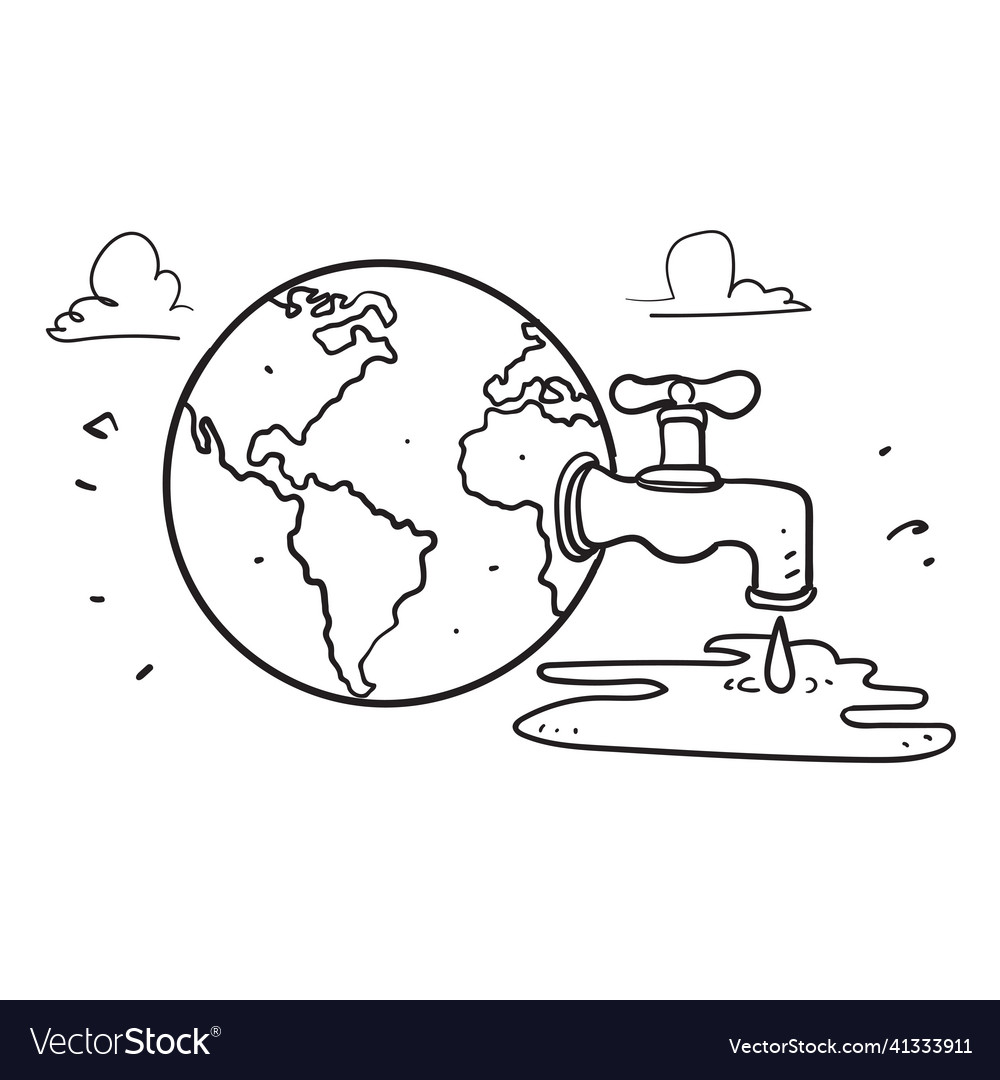Hand drawn doodle water tap and earth symbol Vector Image Hand drawn doodle water tap and earth symbol Vector Image