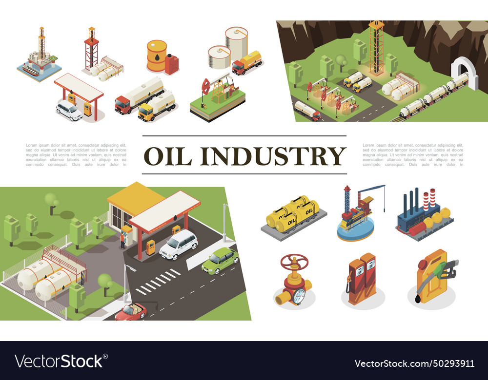 Isometric oil industry elements composition Vector Image