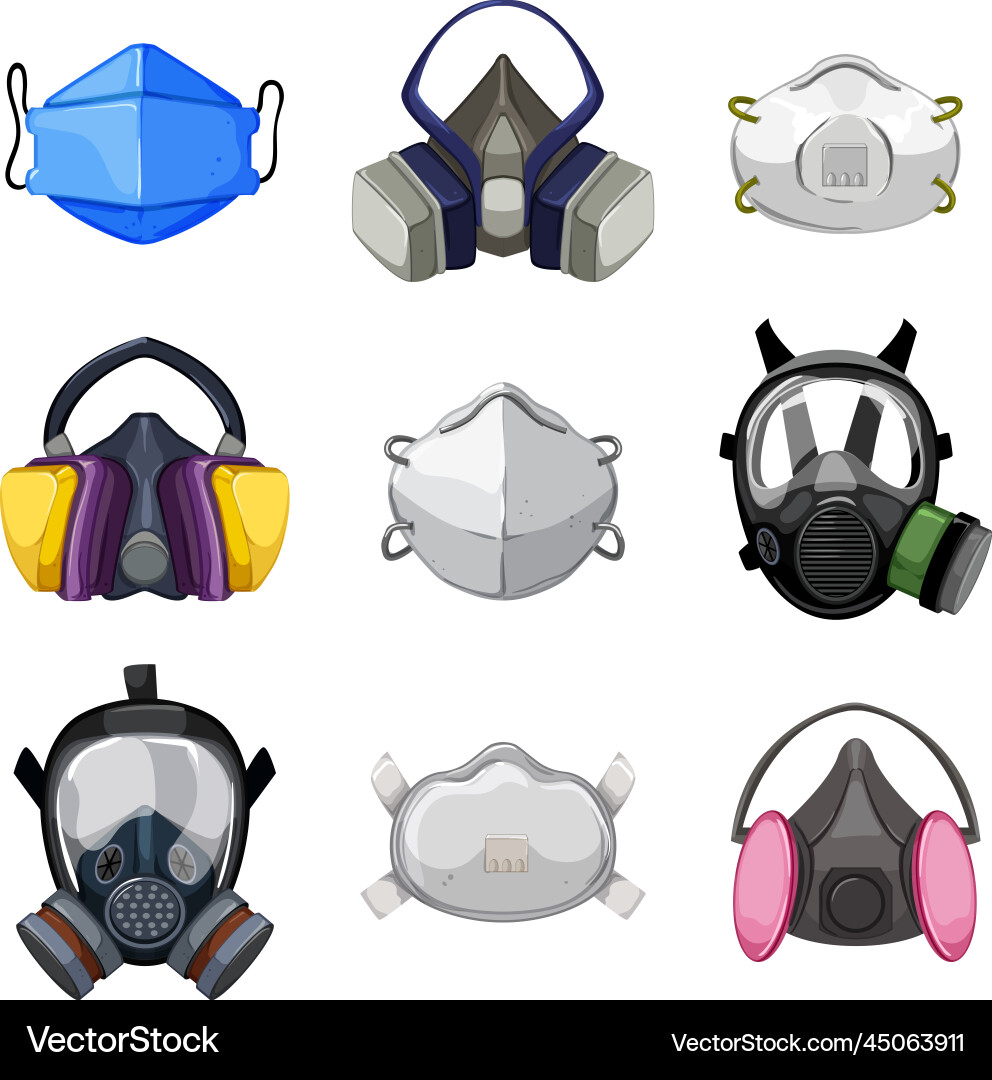 Respirator mask set cartoon Royalty Free Vector Image