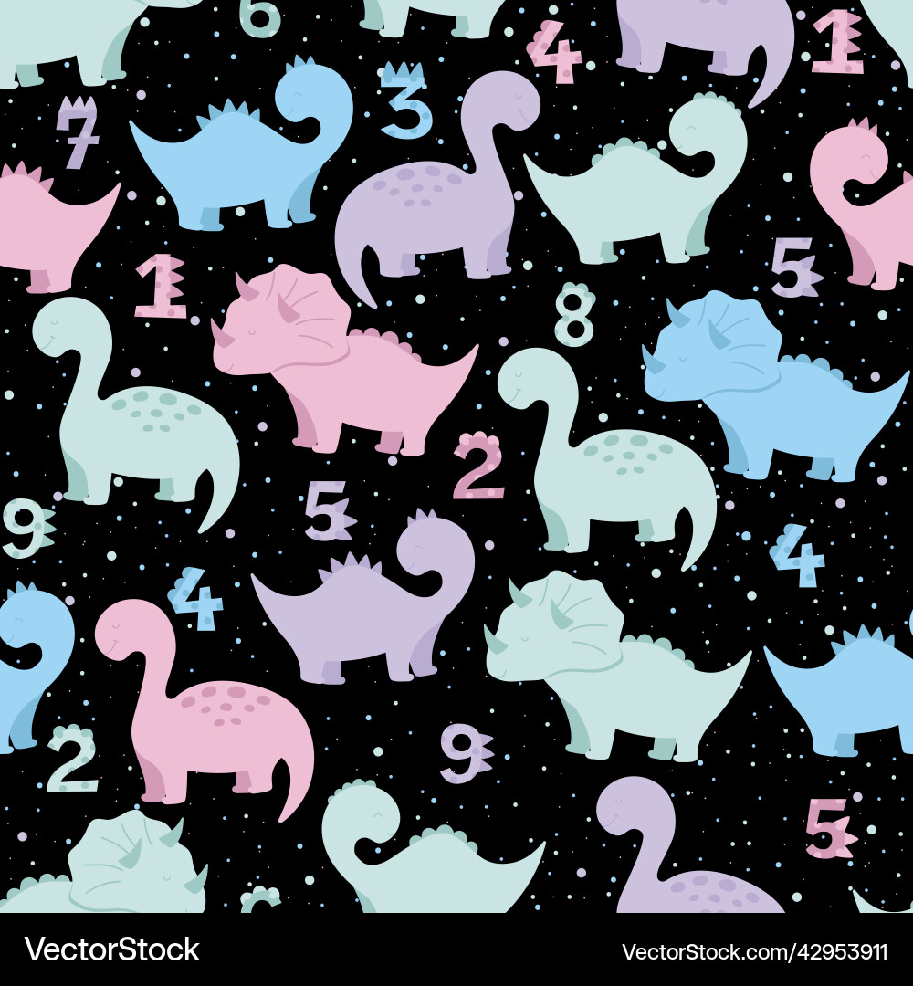 Seamless dinosaurs with numbers cartoon hand Vector Image