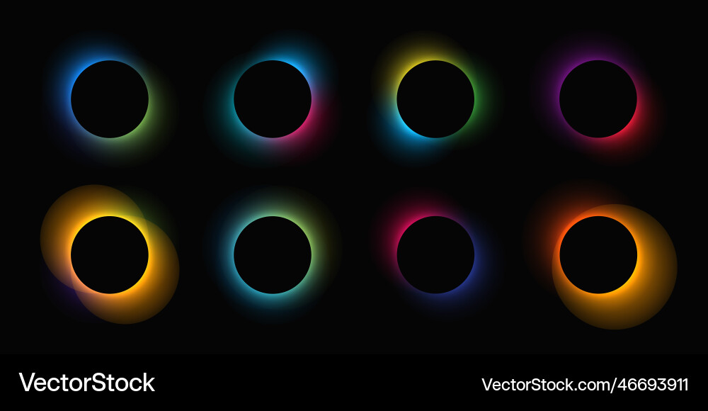 Set of circle illuminate light frames with color Vector Image