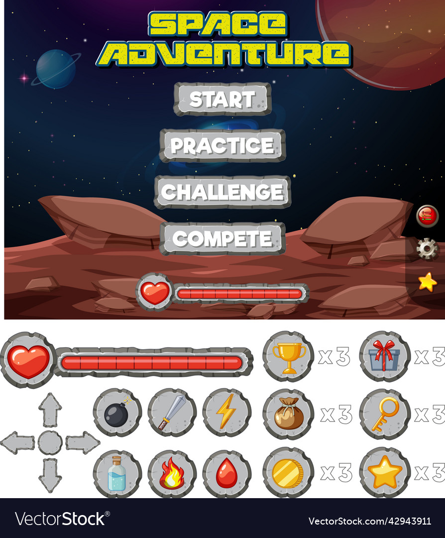 Space game background template and elements Vector Image