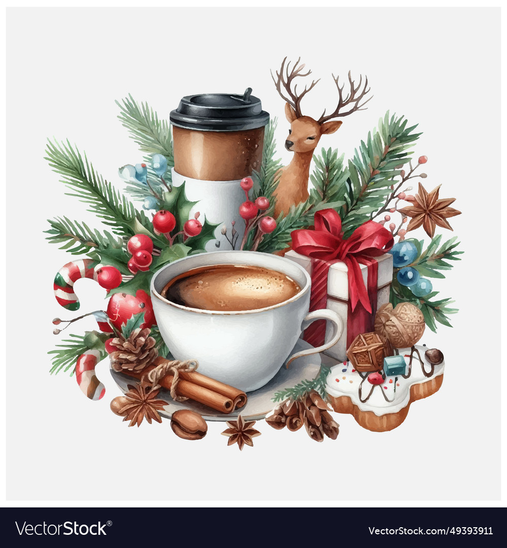 Watercolor christmas coffee file Royalty Free Vector Image