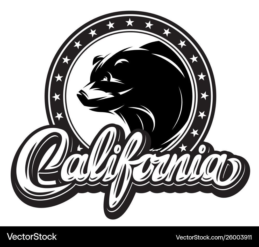 With california calligraphic lettering and bear Vector Image