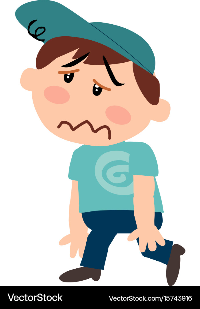 Character of a dizzy white boy with blue cap Vector Image