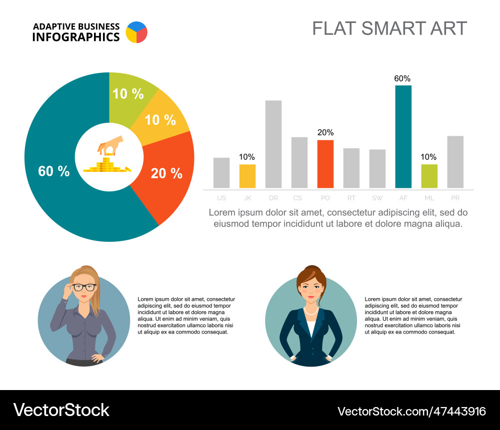 Circle and bar charts slide template Royalty Free Vector