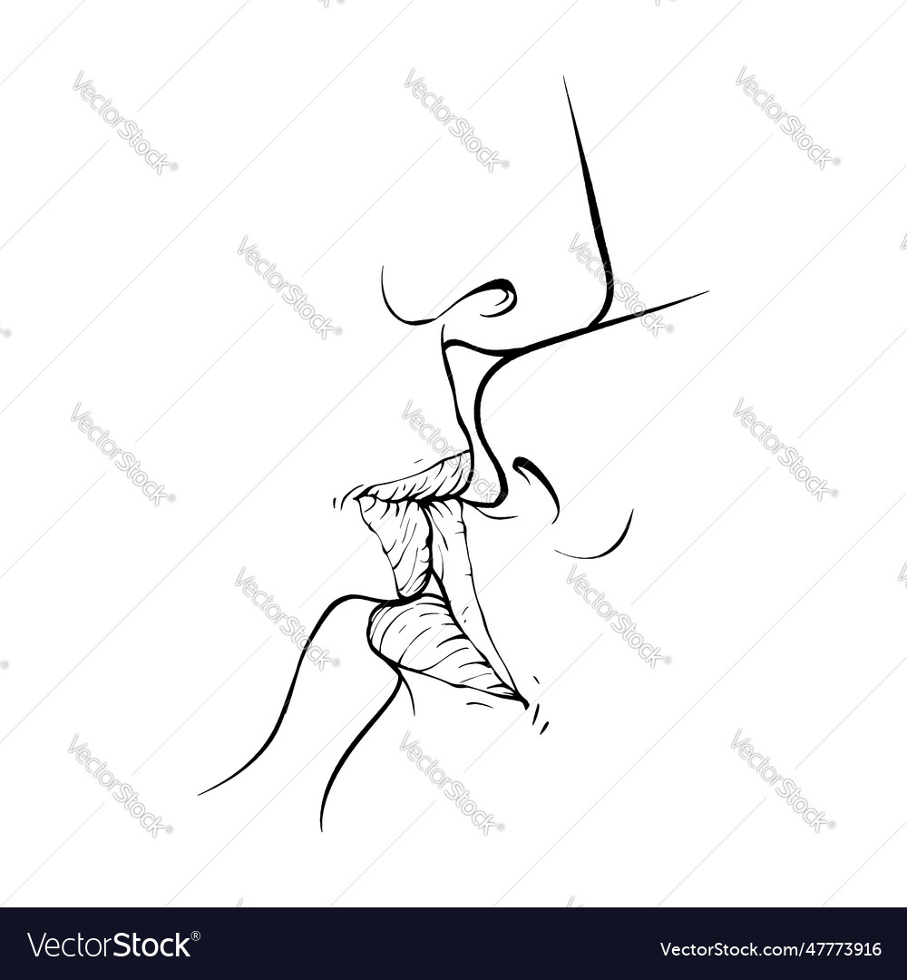 Couple kissing lips sketch line art Royalty Free Vector