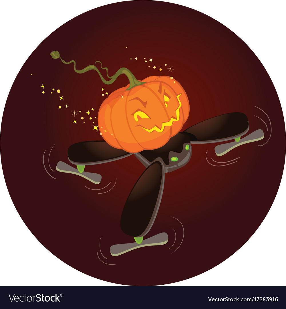 Cute halloween pumpkin flying on a drone Vector Image