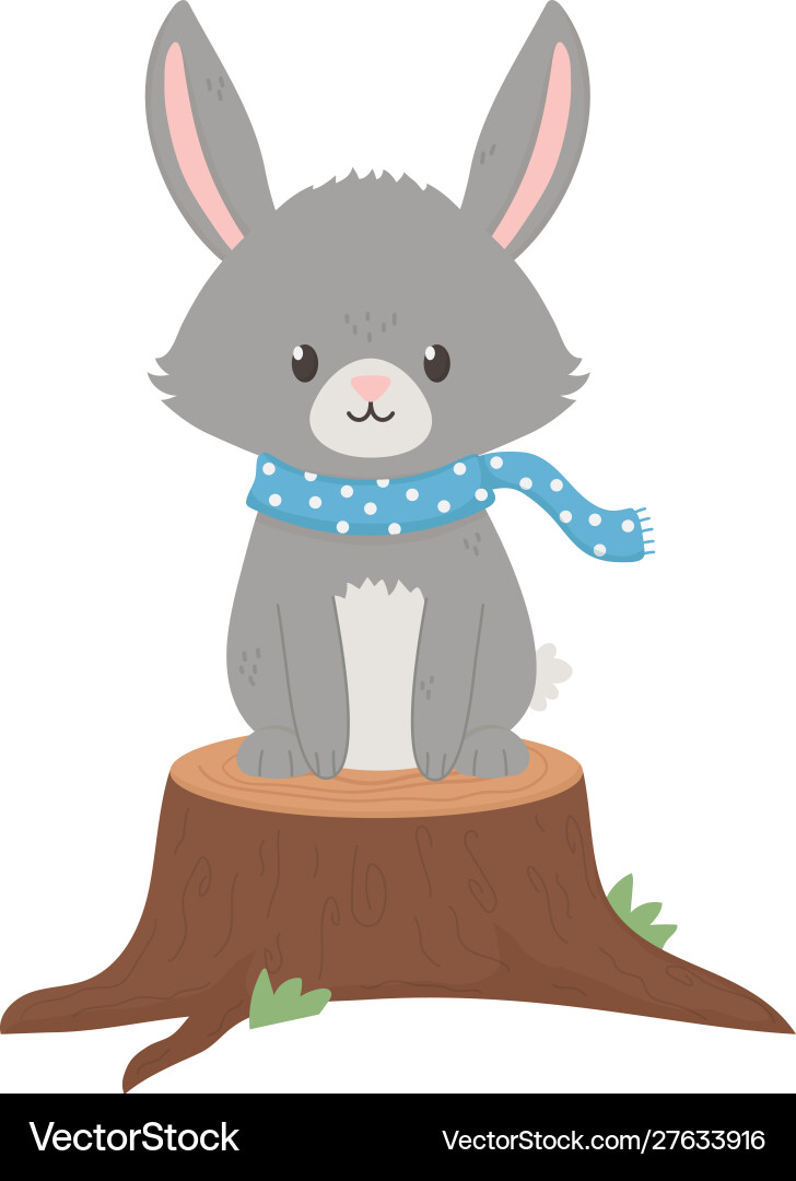 Cute rabbit with scarf on trunk autumn white Vector Image