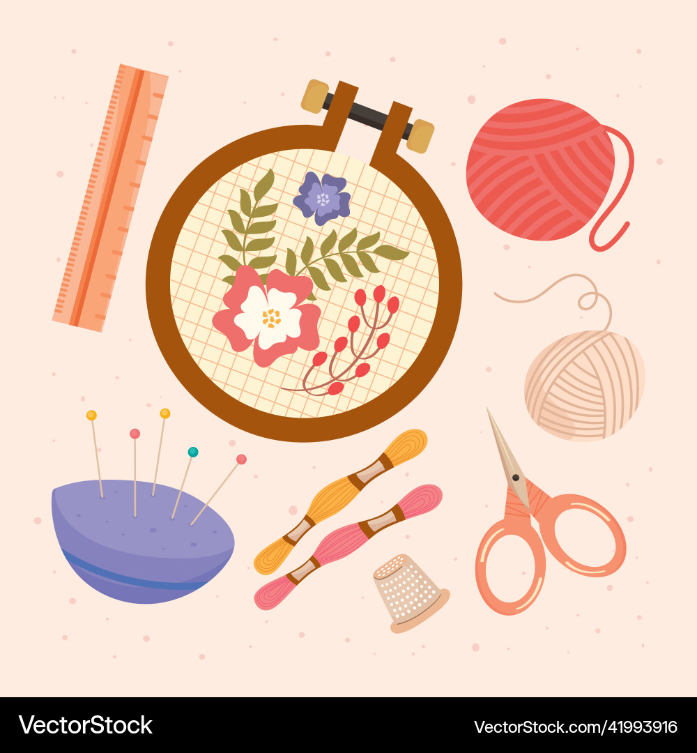 Eight embroidery and weaving icons Royalty Free Vector Image