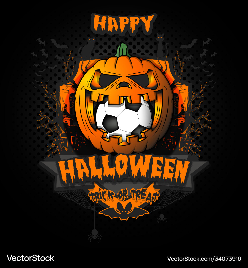 Happy halloween soccer ball inside pumpkin Vector Image
