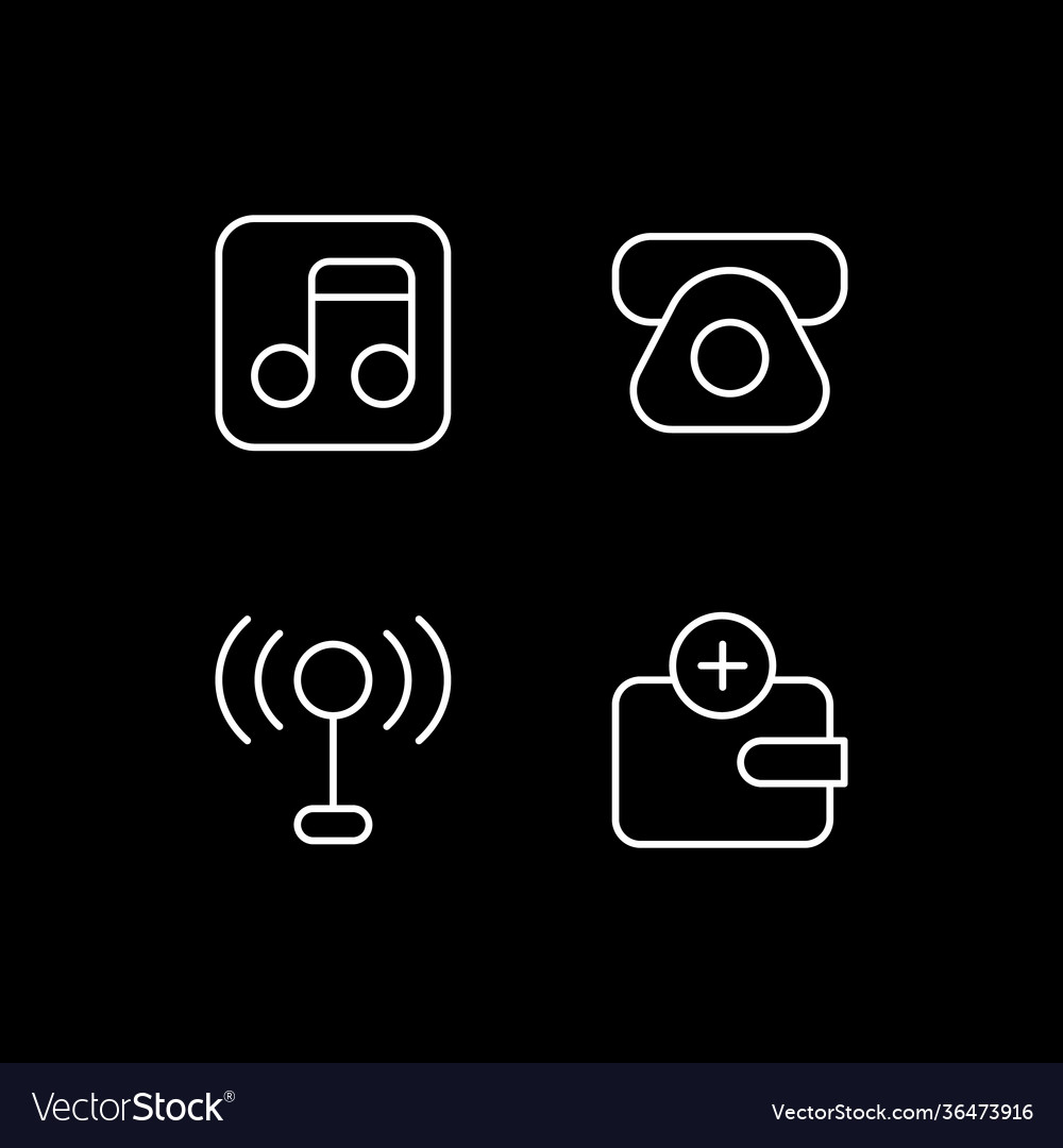 Mobile interface white linear icons set for dark Vector Image